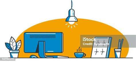 흰색 사무실 또는 가정 작업 장소 벡터 현대 일러스트 빈 의자 아무도 빈 작업 개념 직장을위한 편안한 공간을 통해 고립 된 작업 책상 플랫 일러스트 신규 사업에 대한 스톡