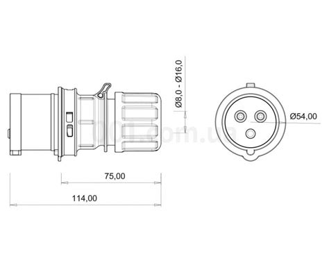 Вилка силовая переносная 2P+PE 16А 220В IP44 Bemis (BC1-1403-2011 ...