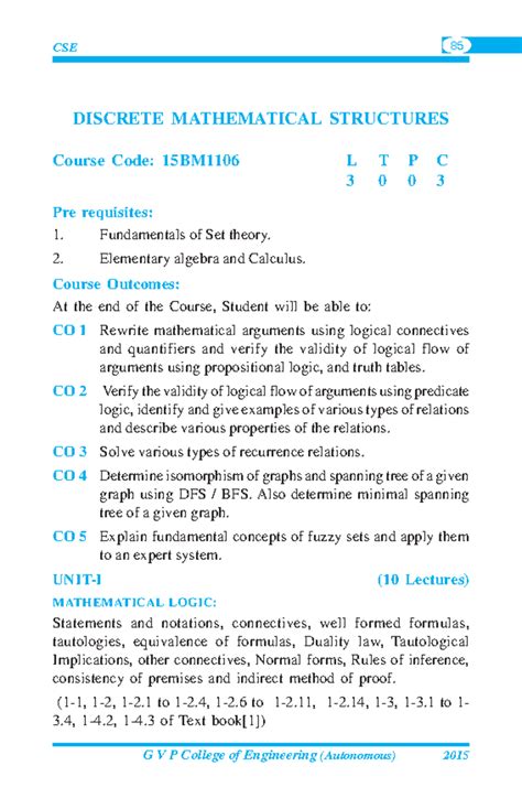 Discrete Mathematical Structures G V P College Of Engineering Autonomous CSE