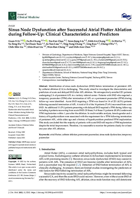 Pdf Sinus Node Dysfunction After Successful Atrial Flutter Ablation