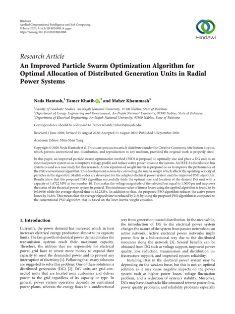 (PDF) An Improved Particle Swarm Optimization Algorithm forOptimal Allocation of Distributed ...
