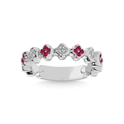 14k White Gold 13 Cttw Alternate Ruby And Diamond Stackable Band