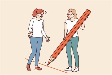 premium vector woman draws boundary and prohibits crossing it using