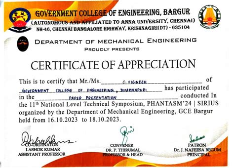 Vignesh C On Linkedin I Have Participated In The Paper Presentation In The Topic Of Nano