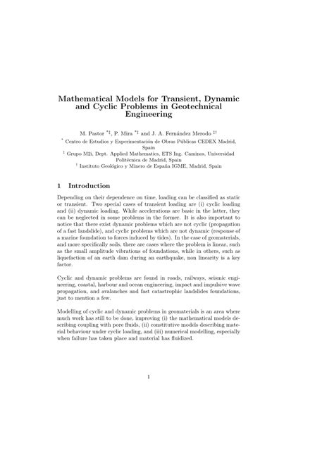 Pdf Mathematical Models For Transient Dynamic And Cyclic Problems In Geotechnical Engineering