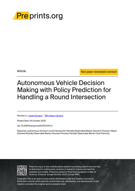 Pdf Autonomous Vehicle Decision Making With Policy Prediction For