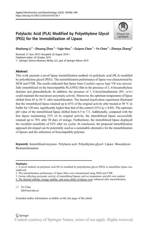 Polylactic Acid Pla Modified By Polyethylene Glycol Peg For The
