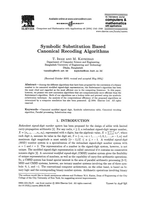 pdf symbolic substitution based canonical recoding algorithms