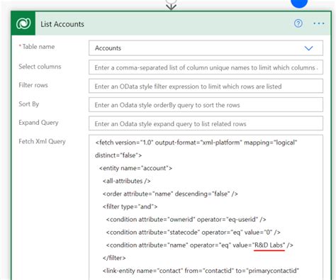 invalid xml issue in dataverse connector for list rows action fetch