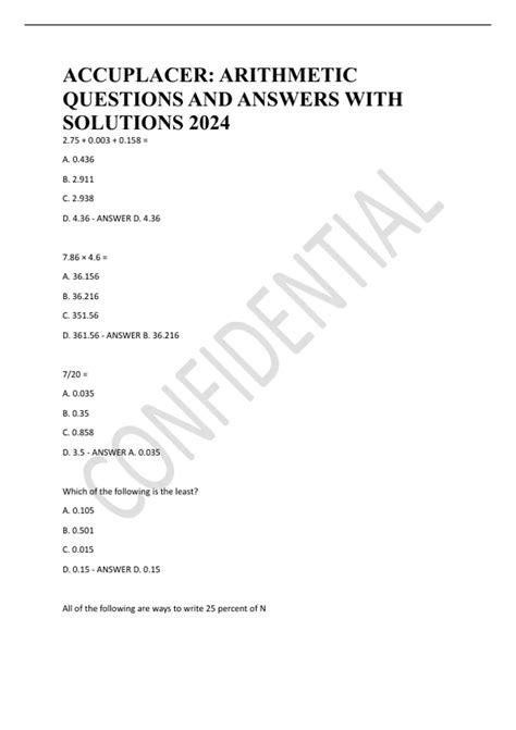 Accuplacer Arithmetic Questions And Answers With Solutions 2024