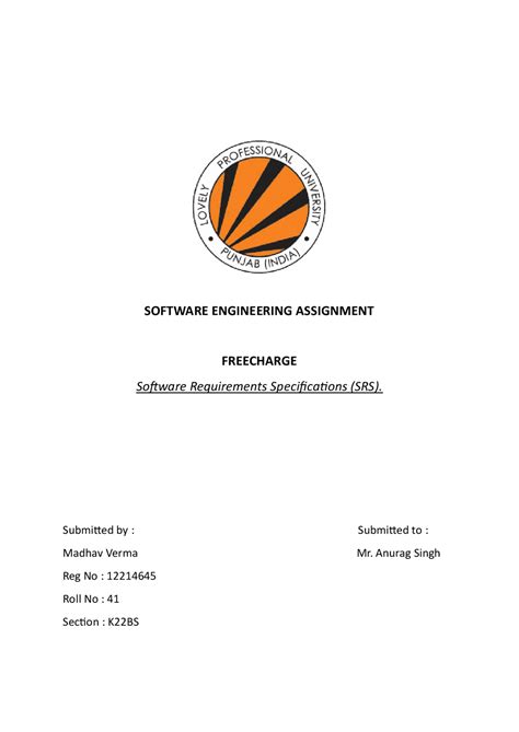 Software Requirement Specification Assignments Software
