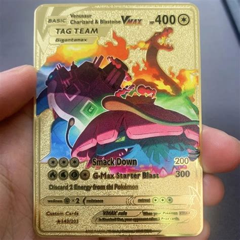 Pokemon Card Charizard Venusaur Blastoise Vmax Gold Metal Card Card