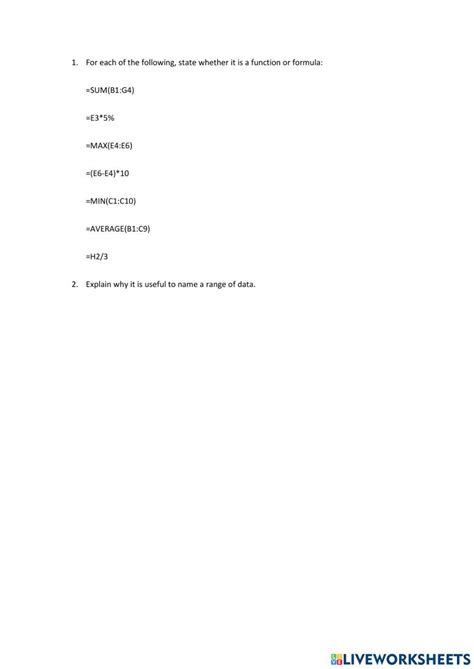Excel Formulae And Functions Online Exercise For Live Worksheets