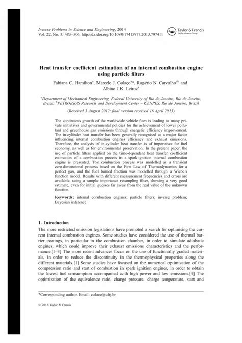pdf heat transfer coefficient estimation of an internal combustion