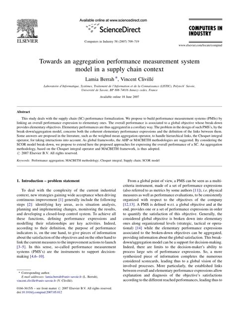 Pdf Towards An Aggregation Performance Measurement System Model In A Supply Chain Context
