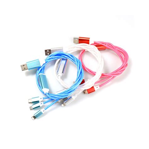 Светещ кабел комбиниран 3 в 1 Usb Micro Usb Type C Ip 6 7 8 дата кабел Вами Електрик ЕООД
