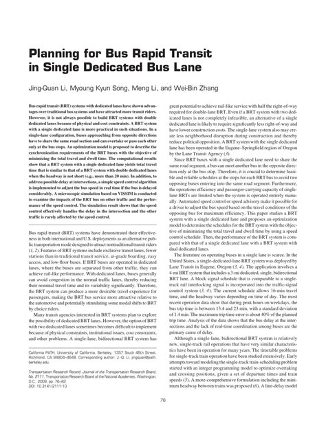 Pdf Planning For Bus Rapid Transit In Single Dedicated Bus Lane