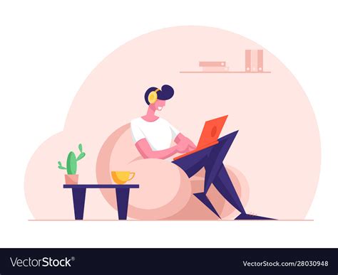 Remote Freelance Work Concept Man Freelancer Vector Image