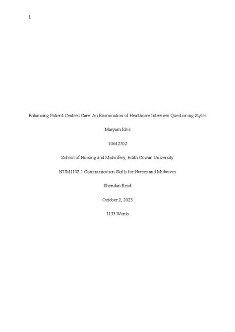 Num Sem 1 Assignment 2 Enhancing Patient Centred Care An Examination