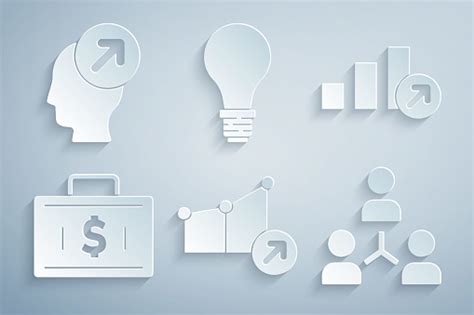 설정 금융 성장 서류 가방 과 돈 프로젝트 팀 베이스 아이디어와 머리 사냥 아이콘의 개념과 전구 벡터 3차원 형태에 대한 스톡 벡터 아트 및 기타 이미지 Istock