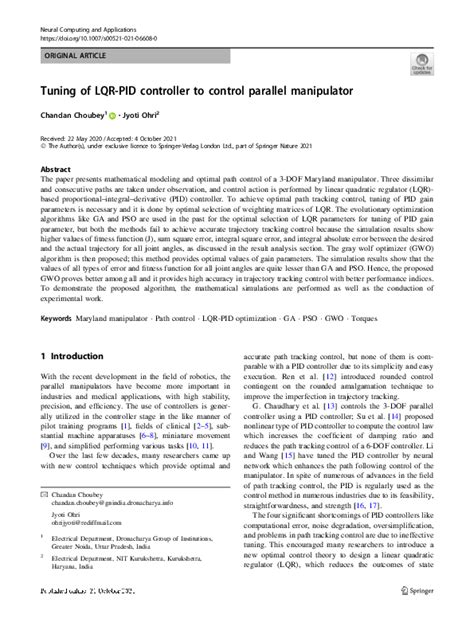 Pdf Tuning Of Lqr Pid Controller To Control Parallel Manipulator