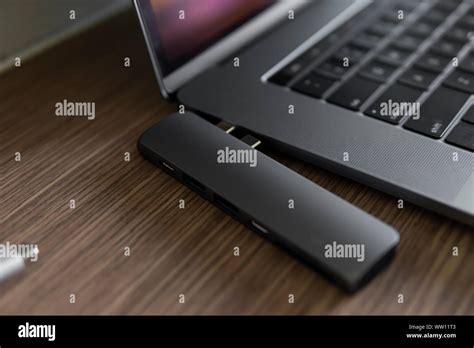 The USB Adapter Under The Type C Connector For Laptop Multiport Station For Laptop With