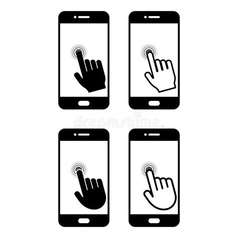 Hand Touch Screen Smartphone Vector Icon Set With Hand Touch Screen Smartphone For Mobile App