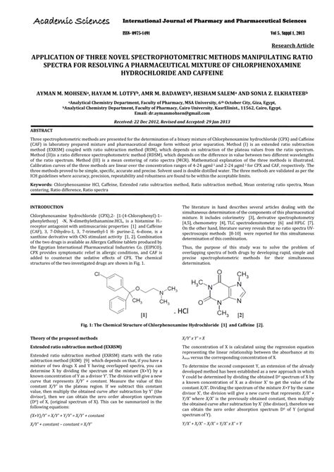 Pdf Application Of Three Novel Spectrophotometric Methods Manipulating Ratio Spectra For