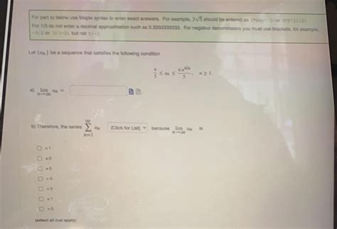 Solved For Part Below Us Maple Syntax To Enter Exact Rewers