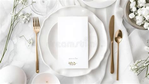 table place setting blank menu card mockup or reserve in wedding invite