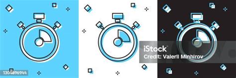 파란색과 흰색 검은 색 배경에 격리 된 스톱 워치 아이콘을 설정합니다 시간 타이머 기호입니다 크로노미터 기호 벡터 2 위 상 종류에 대한 스톡 벡터 아트 및 기타 이미지