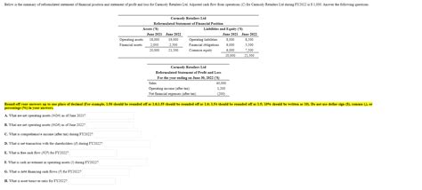 Solved A What Are Net Operating Assets Noa As Of June