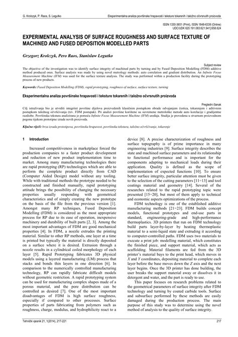 Pdf Experimental Analysis Of Surface Roughness And Surface Texture Of