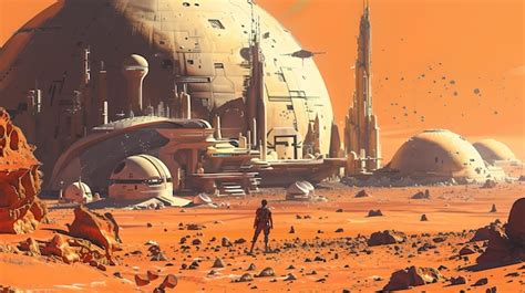 Futurista Colonia De Marte En Un Paisaje Desértico Astronauta