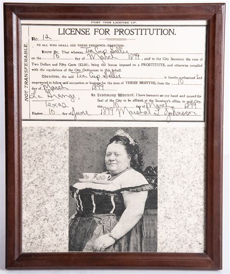 Lot Reproduction License For Prostitution Framed 11 X 9 Inches