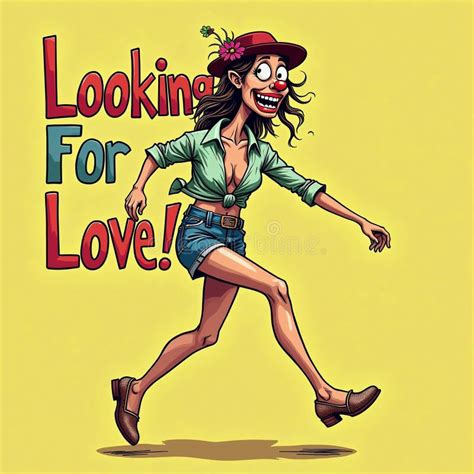 Cartoon Sign Text Looking For Love Woman Prowl Anxious Emotion Passion Expression Stock
