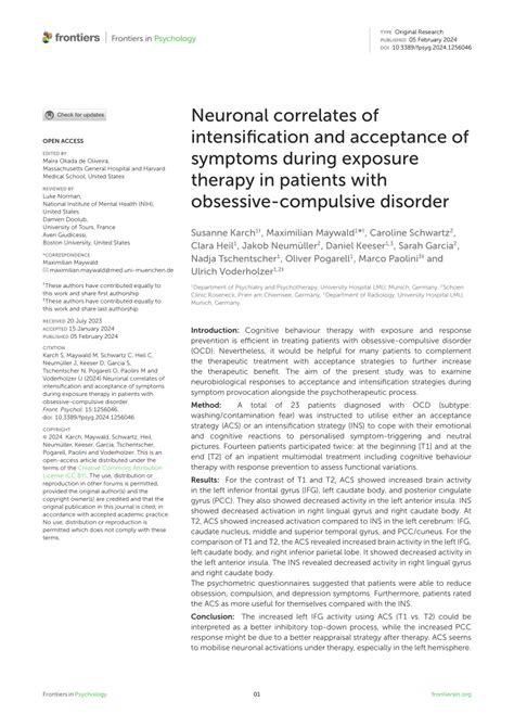 Pdf Neuronal Correlates Of Intensification And Acceptance Of Symptoms During Exposure Therapy
