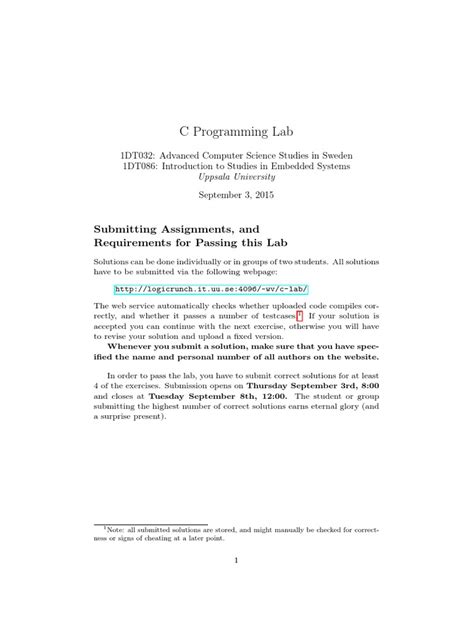 C Programming Lab Submitting Assignments And Requirements For Passing This Lab Pdf Computers