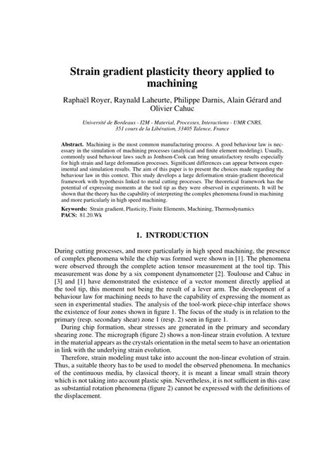 Pdf Strain Gradient Plasticity Theory Applied To Machining