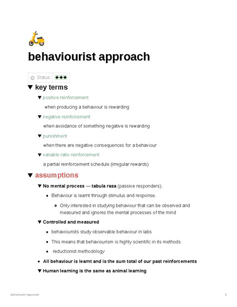 Behaviourist Approach Notes Aqa Alevel 🛵 Behaviourist Approach Status