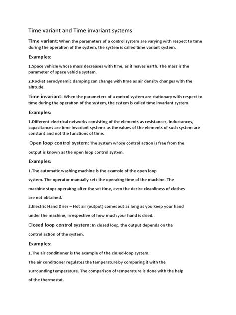 Time Variant And Time Invariant Systems Pdf