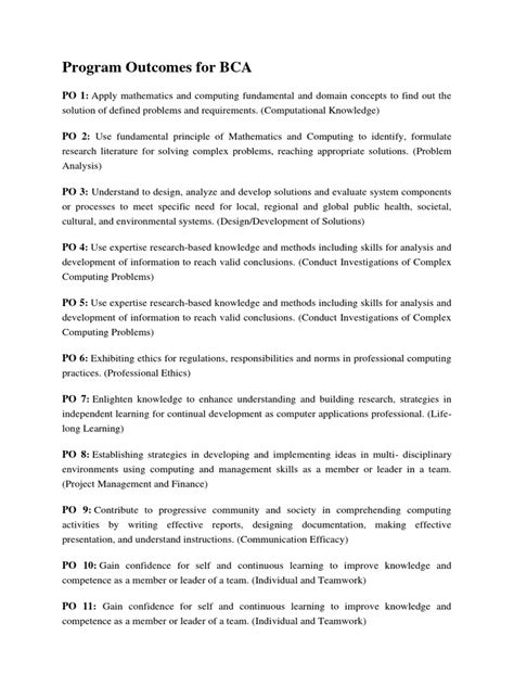 Bca Program Outcomes Program Specific Outcomes And Course Outcomes Pdf Numerical Analysis