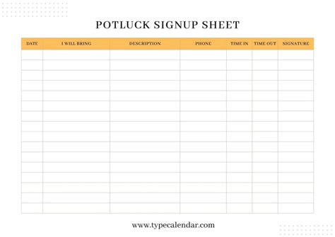 Free Printable Potluck Sign Up Sheet Template Word