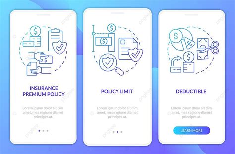 Onboarding Mobile App Screen Featuring Blue Gradient Insurance Components Vector Deductible