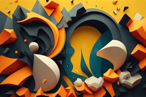 abstract wallpaper featuring a dynamic collage of cutout shapes in bold contrasting colors stock