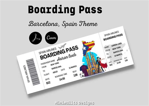 Spain Boarding Pass Editable Boarding Pass Vacation Ticket Printable
