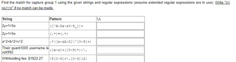 solved find the match for capture group 1 using the given