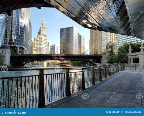 Reflective Underpass On The Chicago Riverwalk Editorial Photo Image