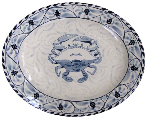 Shop Blue And White Oval Platter At Blue Crab Bay