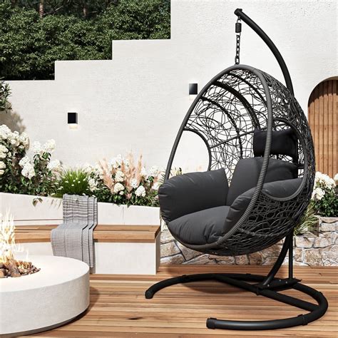 Outdoor Wicker Swing Egg Chair Pe Wicker Hanging Egg Chair With Stand